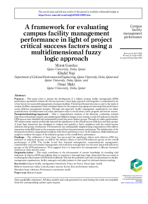 (PDF) A framework for evaluating campus facility management performance in light of project ...