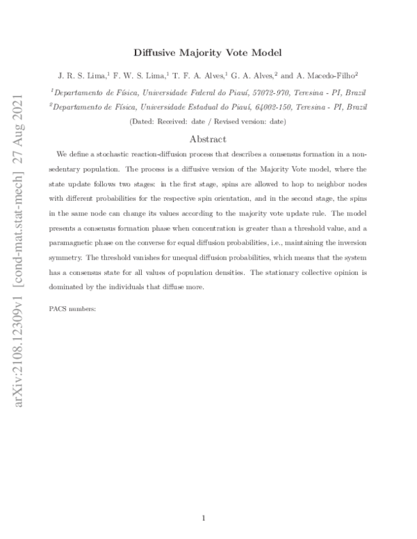 (PDF) Diffusive majority-vote model