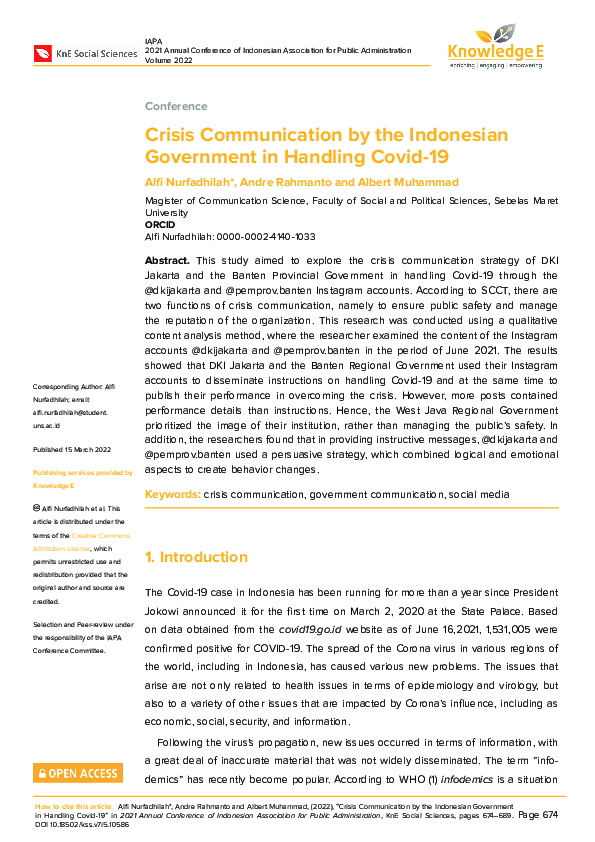 (PDF) Crisis Communication by the Indonesian Government in Handling ...