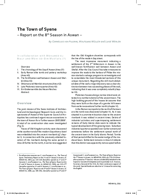 (PDF) The Town of Syene – Report on the 8th Season in Aswan