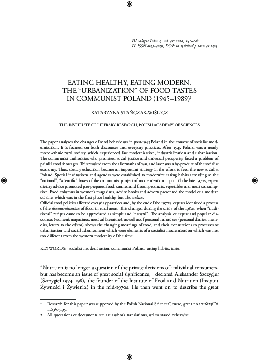 (PDF) Eating healthy, eating modern. The “urbanization” of food tastes ...