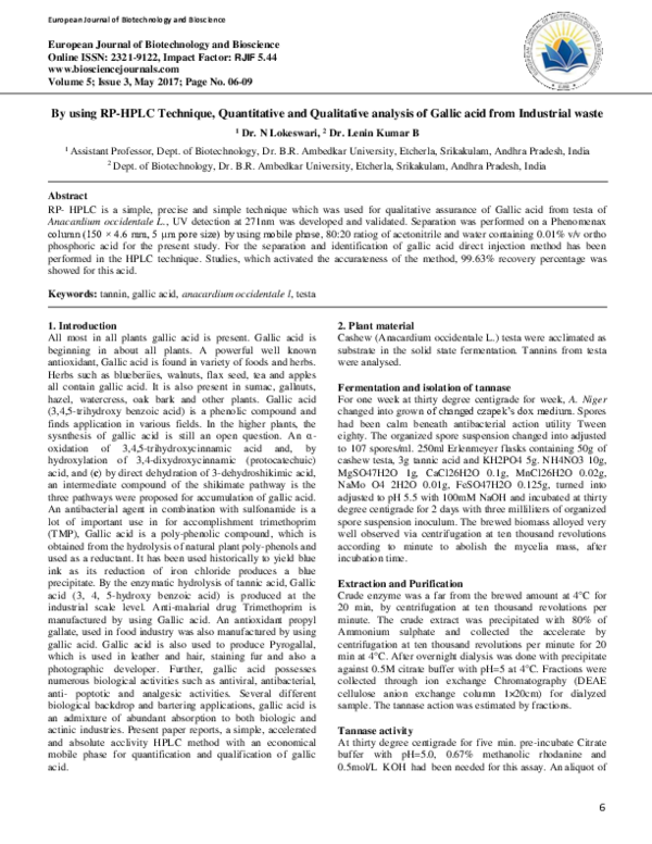 (PDF) BY USING RP-HPLC TECHNIQUE, QUANTITATIVE AND QUALITATIVE ANALYSIS OF GALLIC ACID FROM ...