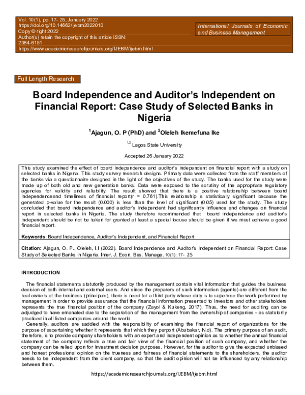 (PDF) Board Independence and Auditor's Independent on Financial Report ...