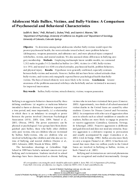 (PDF) Adolescent Male Bullies, Victims, and Bully-Victims: A Comparison ...