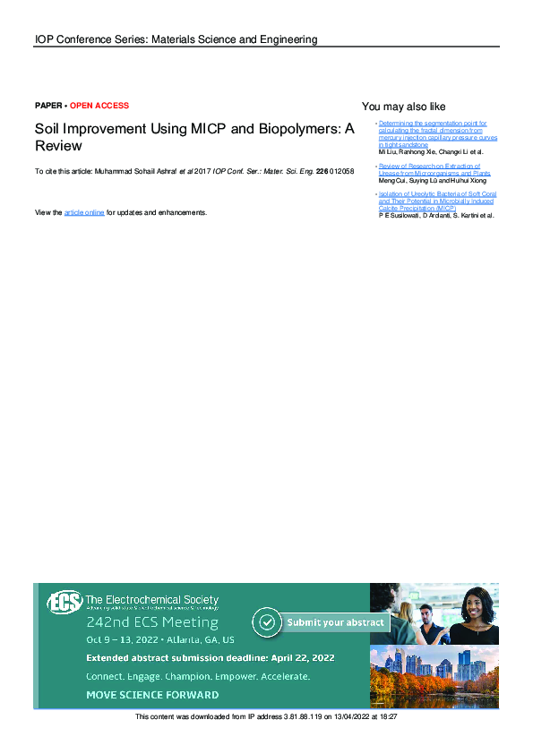 (PDF) Soil Improvement Using MICP and Biopolymers: A Review