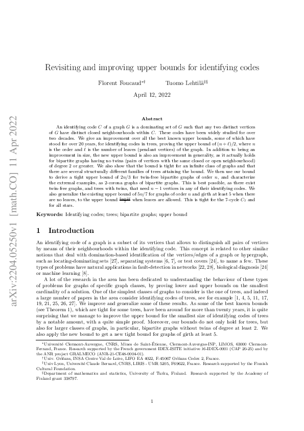 (PDF) Revisiting and Improving Upper Bounds for Identifying Codes