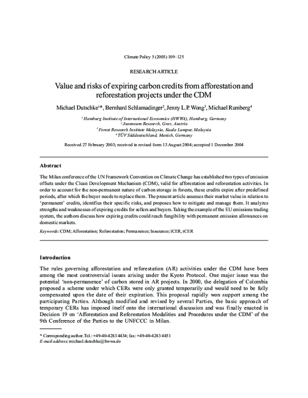 (PDF) Value and risks of expiring carbon credits from afforestation and ...