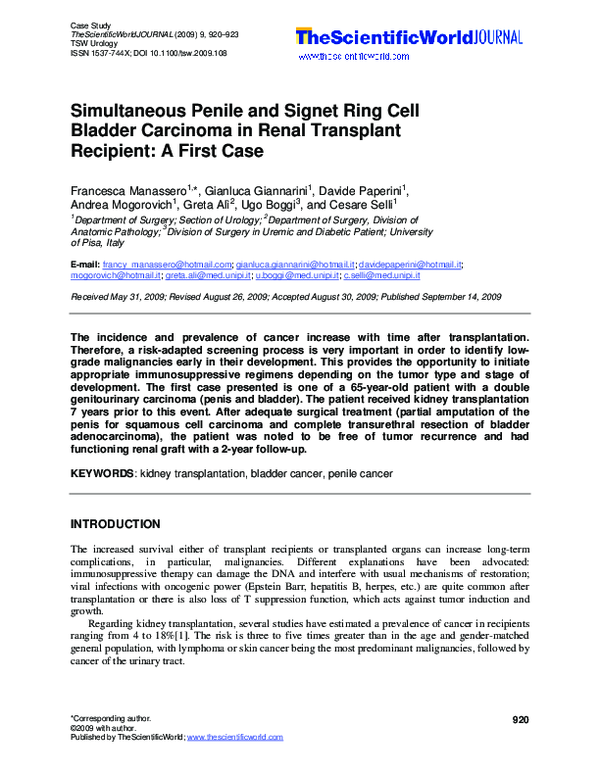 (PDF) Simultaneous penile and signet ring cell bladder carcinoma in ...