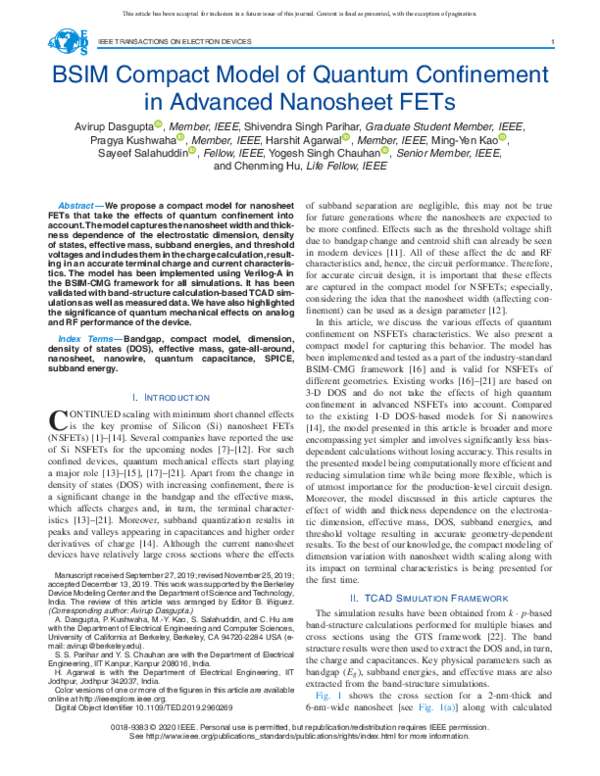 (PDF) BSIM Compact Model of Quantum Confinement in Advanced Nanosheet FETs