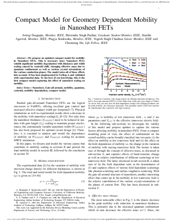 (PDF) Compact Model for Geometry Dependent Mobility in Nanosheet FETs