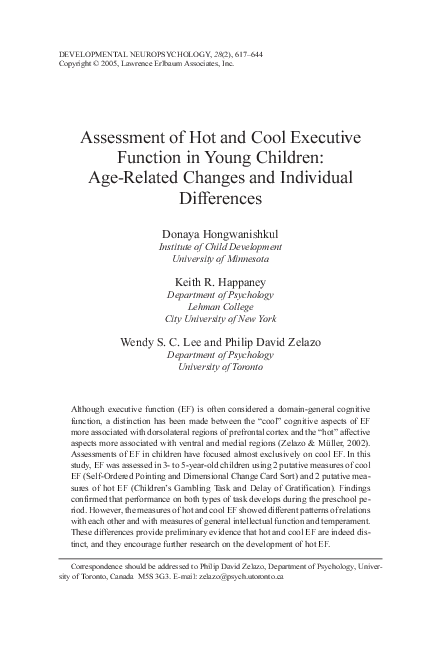 (PDF) Assessment of Hot and Cool Executive Function in Young Children: Age-Related Changes and ...