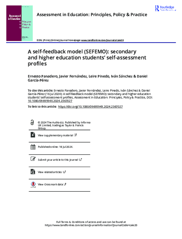 (PDF) A self-feedback model (SEFEMO): secondary and higher education ...