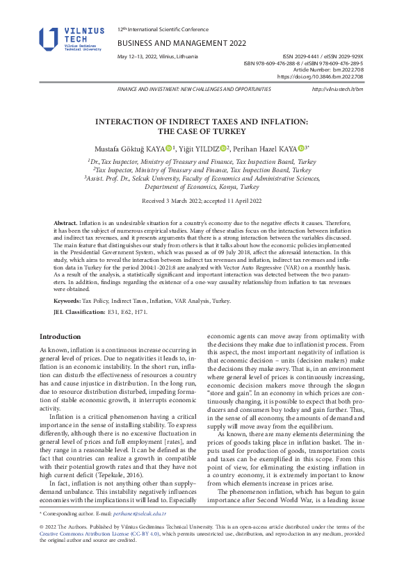 (PDF) Interaction of Indirect Taxes and Inflation: The Case of Turkey