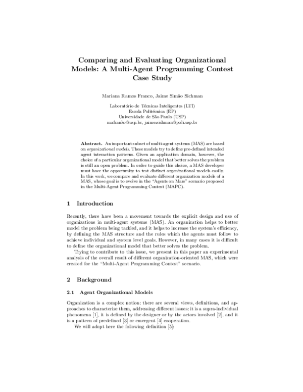 (PDF) Comparing and Evaluating Organizational Models: A Multi-agent ...