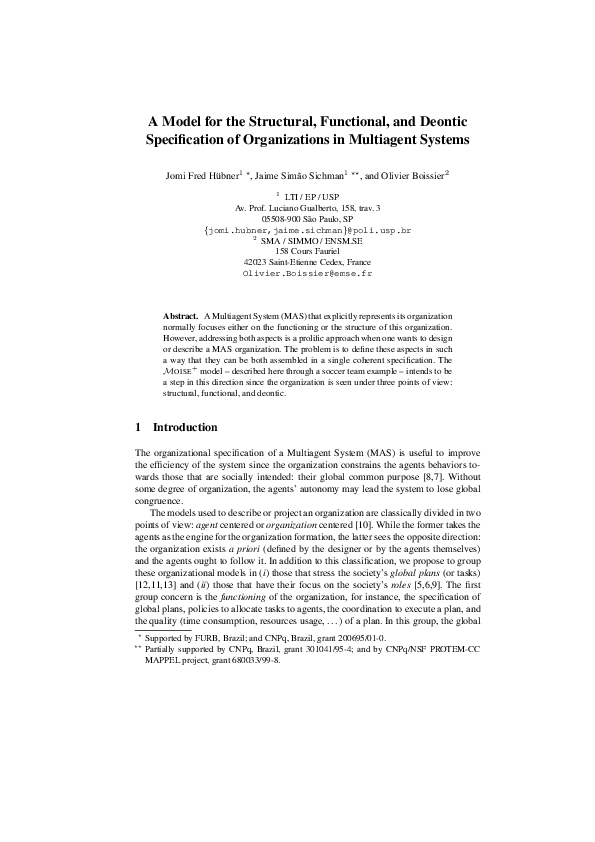 (PDF) A Model for the Structural, Functional, and Deontic Specification of Organizations in ...