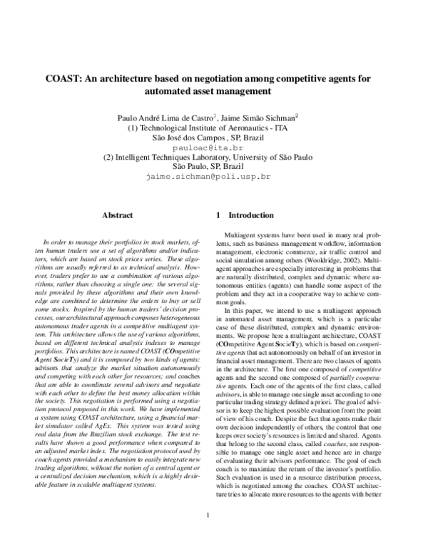 (PDF) COAST: An architecture based on negotiation among competitive agents for automated asset ...