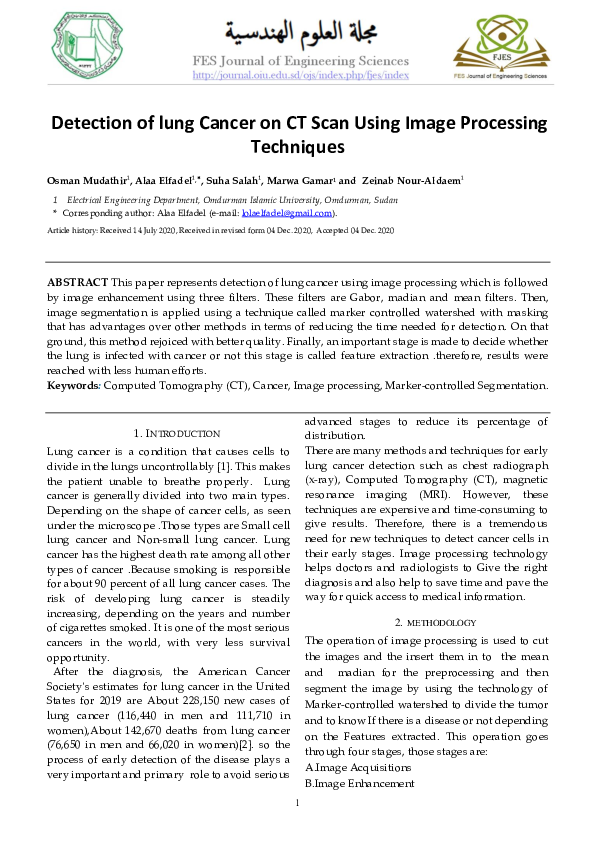 (PDF) Detection of lung Cancer on CT Scan Using Image Processing Techniques