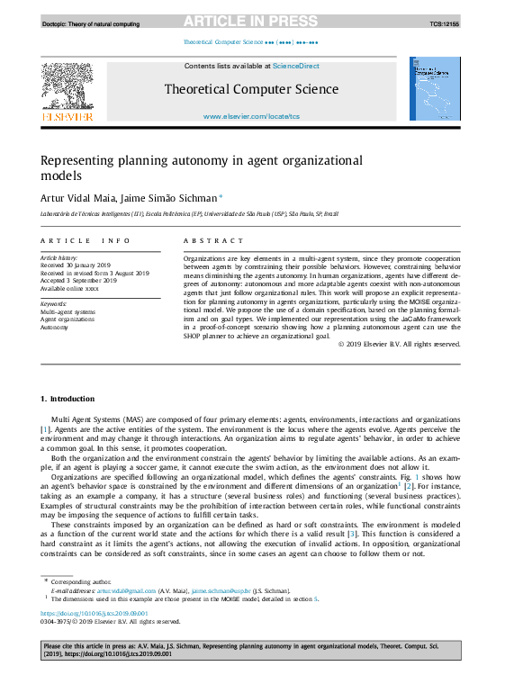 (PDF) Representing planning autonomy in agent organizational models