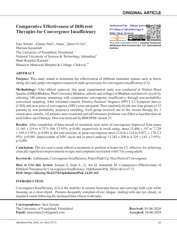 (PDF) Comparative Effectiveness of Different Therapies for Convergence Insufficiency