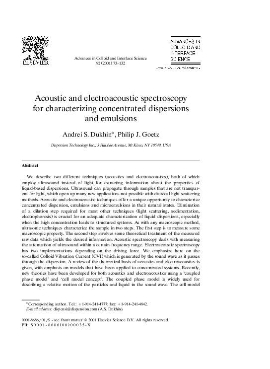 (PDF) Acoustic and electroacoustic spectroscopy for characterizing ...