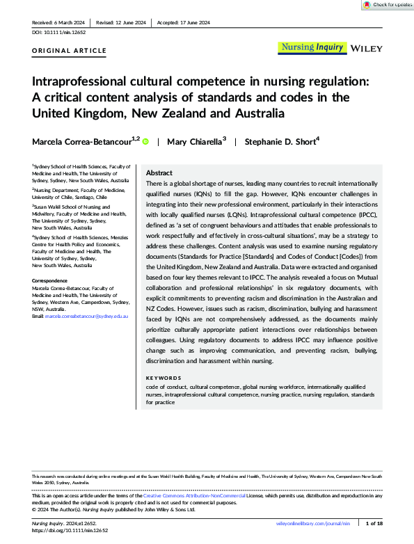 (PDF) Intraprofessional cultural competence in nursing regulation: A ...