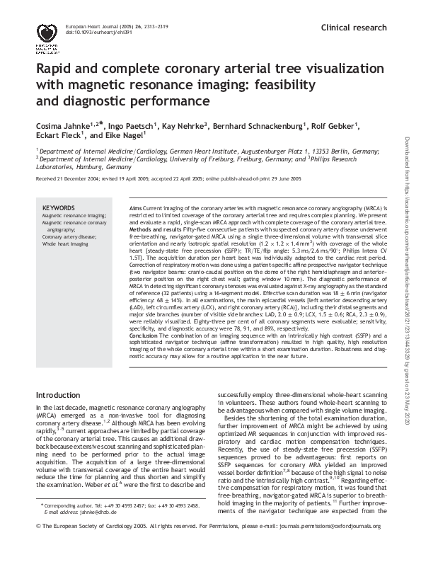 (PDF) Rapid and complete coronary arterial tree visualization with ...