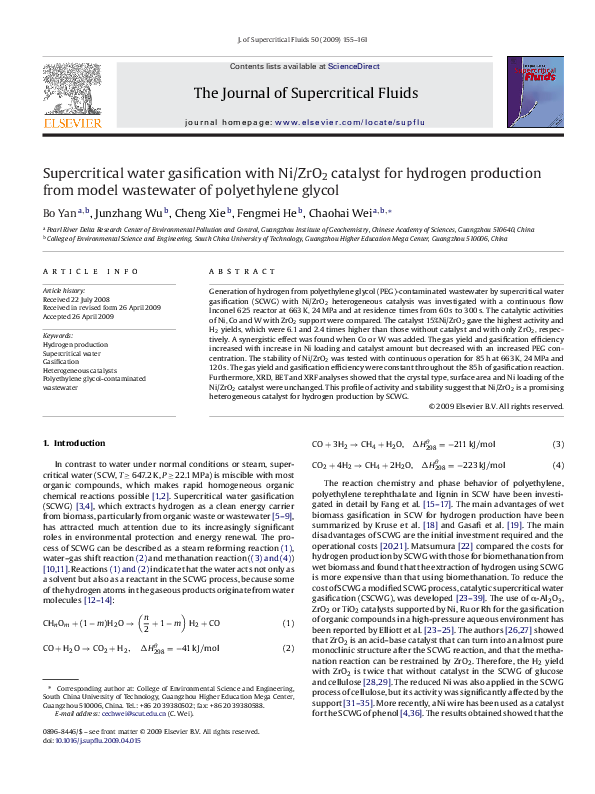 (PDF) Supercritical water gasification with Ni/ZrO2 catalyst for ...