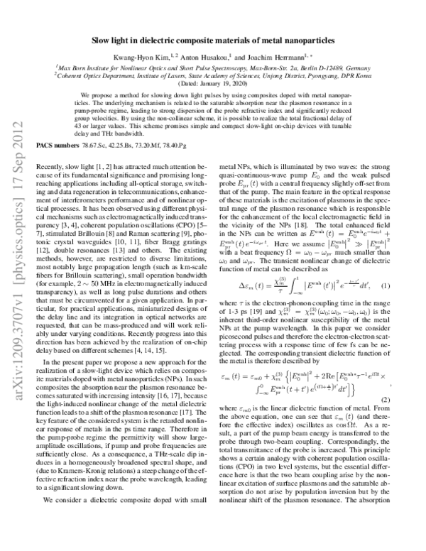 (PDF) Slow light in dielectric composite materials of metal nanoparticles