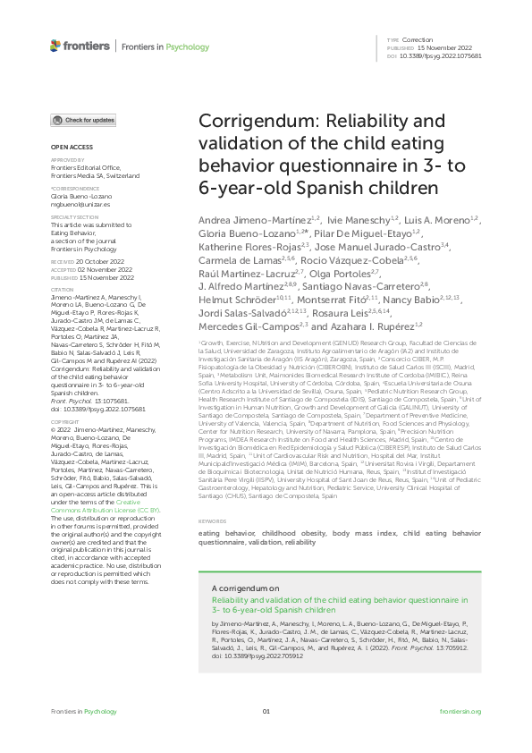 (PDF) Corrigendum: Reliability and validation of the child eating ...