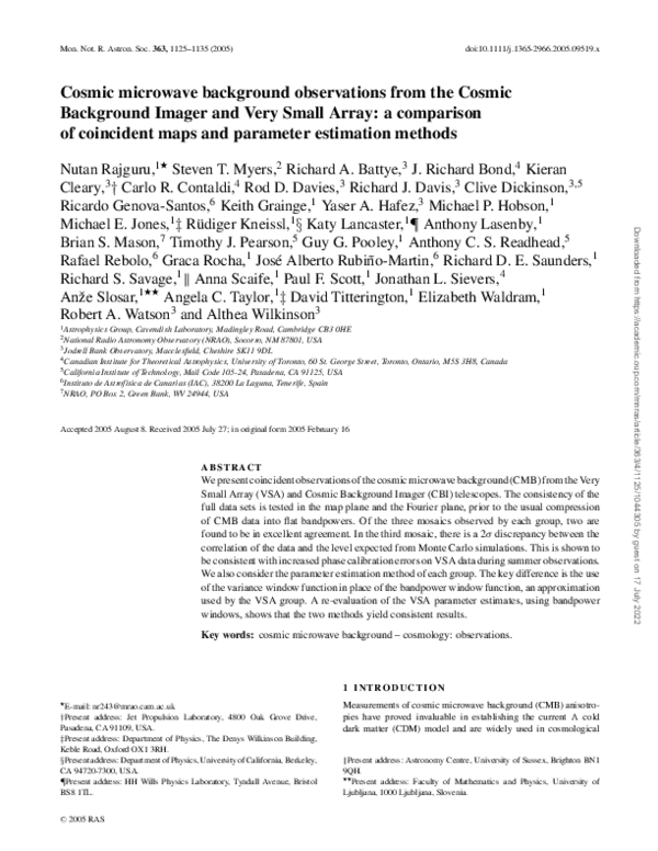 (PDF) Cosmic microwave background observations from the Cosmic Background Imager and Very Small ...