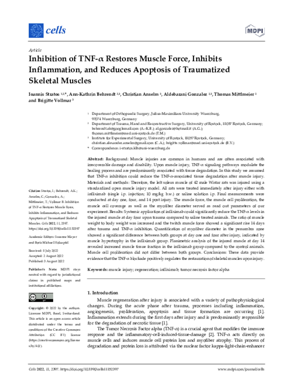 (PDF) Inhibition of TNF-α Restores Muscle Force, Inhibits Inflammation ...