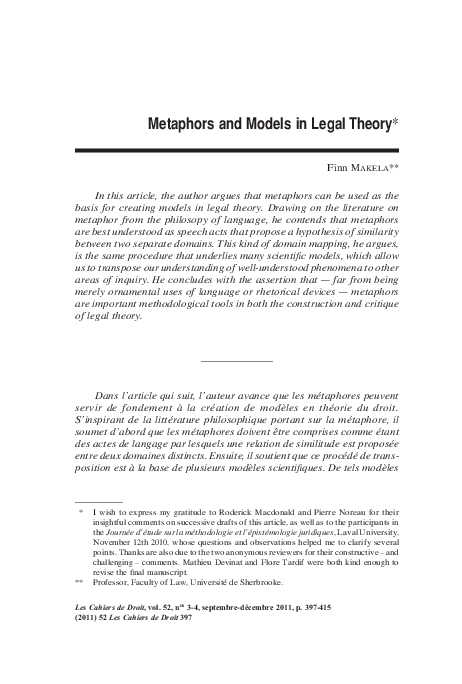 Pdf Metaphors And Models In Legal Theory