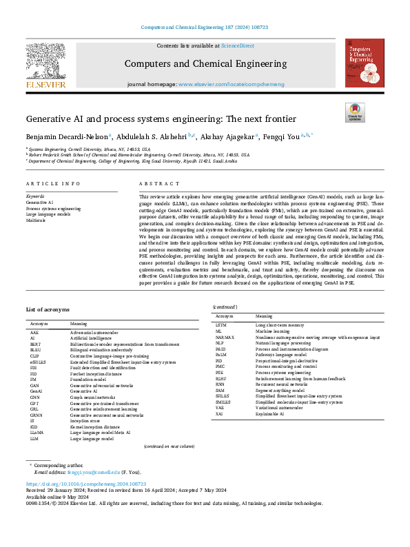 (PDF) Generative AI and process systems engineering: The next frontier