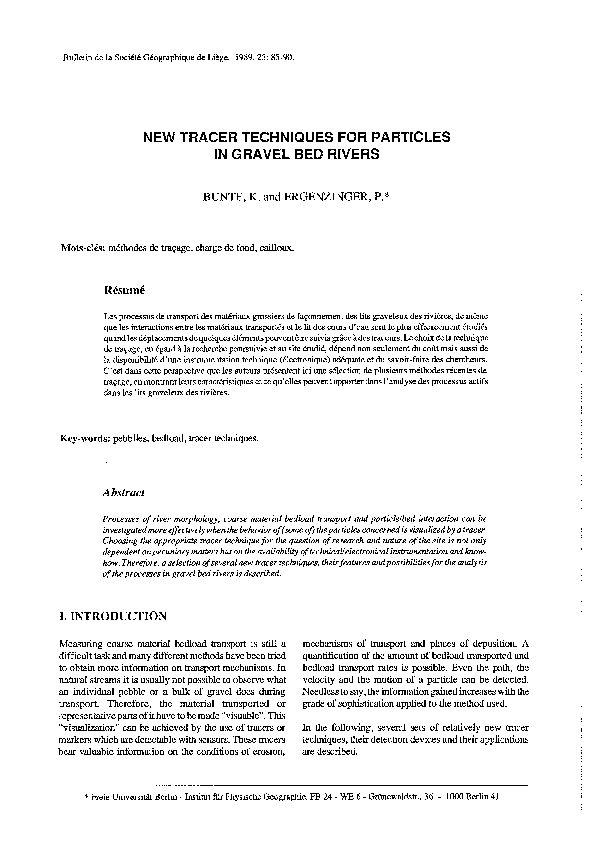 (PDF) New tracer techniques for particles in gravel bed rivers for particles in gravel bed rivers