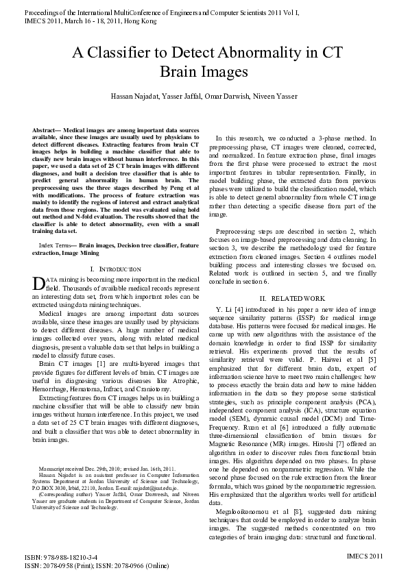 (PDF) A classifier to detect abnormality in CT brain images | Hassan Najadat - Academia.edu