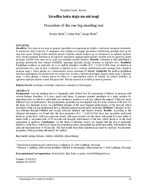 (PDF) Procedure of the one leg standing test