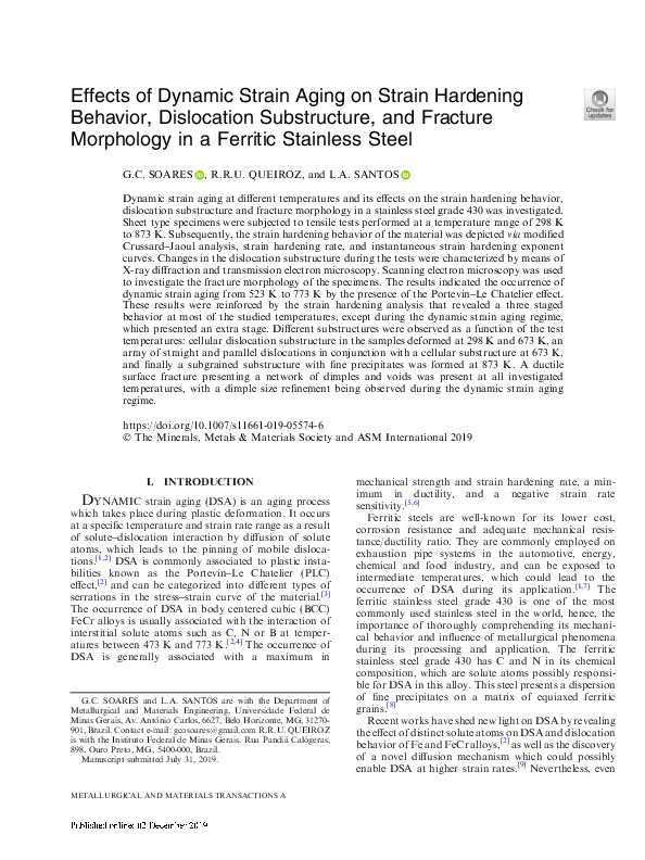 (PDF) Effects of Dynamic Strain Aging on Strain Hardening Behavior ...