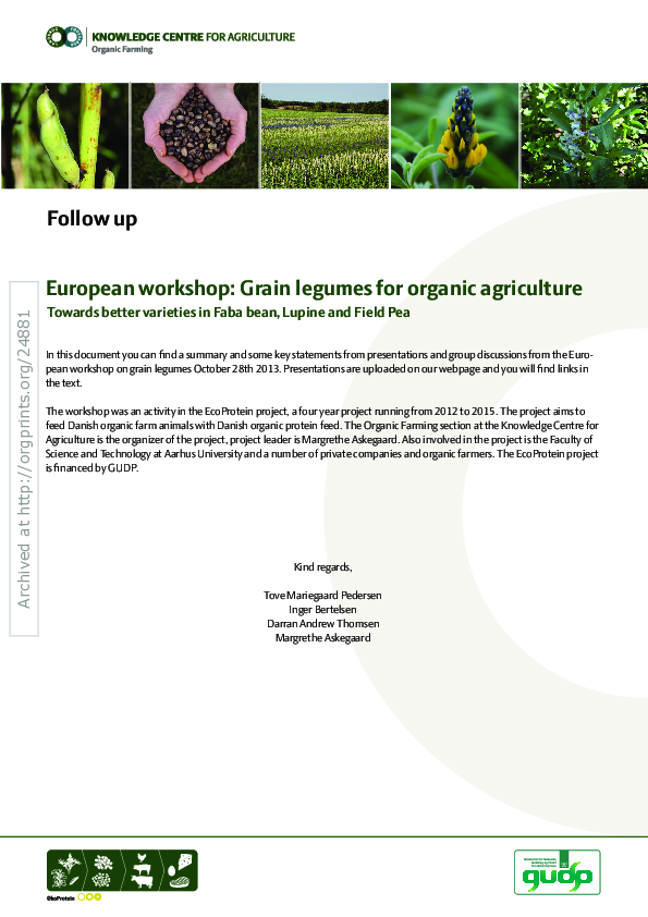 (PDF) European workshop: Grain legumes for organic agriculture, Towards better varieties in Faba ...