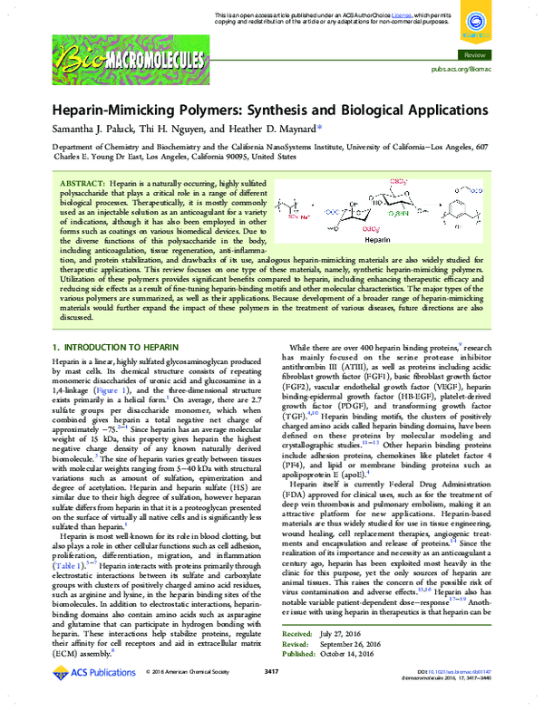 (PDF) Heparin-Mimicking Polymers: Synthesis and Biological Applications
