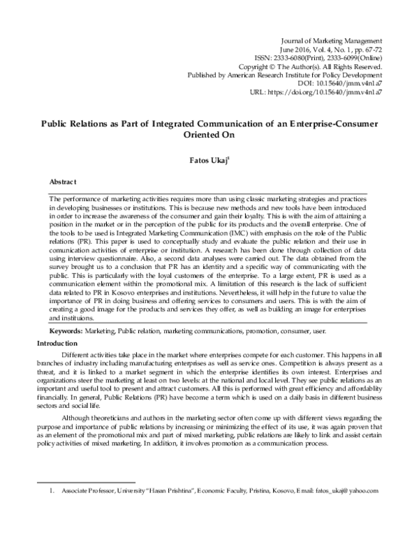 (PDF) Public Relations as Part of Integrated Communication of an ...