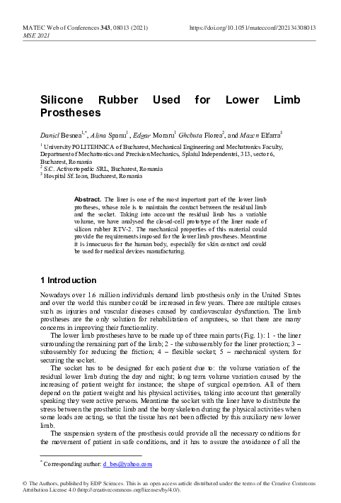 (PDF) Silicone Rubber Used for Lower Limb Prostheses