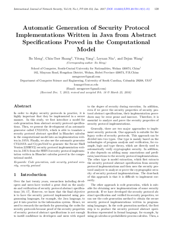 (PDF) Automatic Generation of Security Protocol Implementations Written in Java from Abstract ...