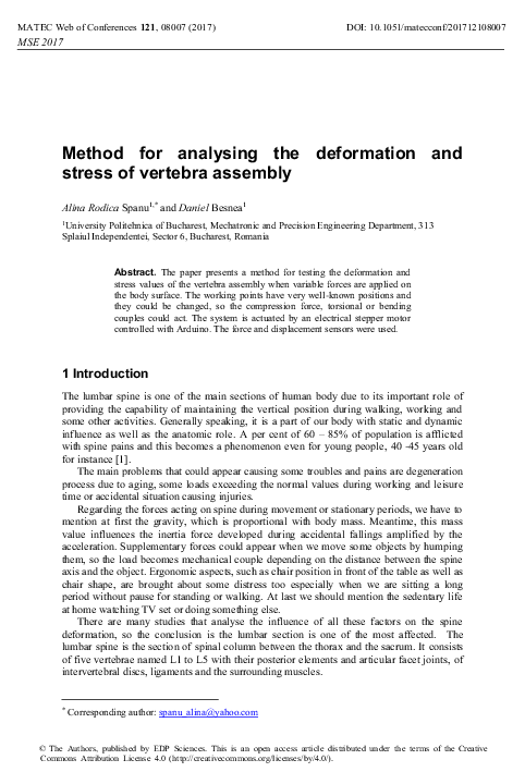 (PDF) Method for analysing the deformation and stress of vertebra assembly