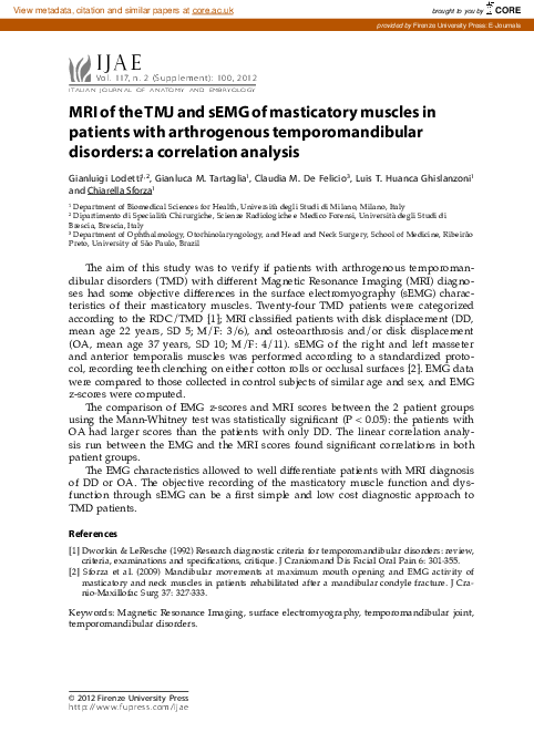 (PDF) MRI of the TMJ and sEMG of masticatory muscles in patients with ...