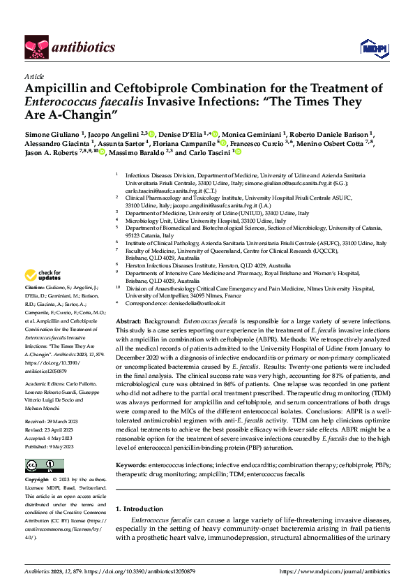 (PDF) Ampicillin and Ceftobiprole Combination for the Treatment of Enterococcus faecalis ...