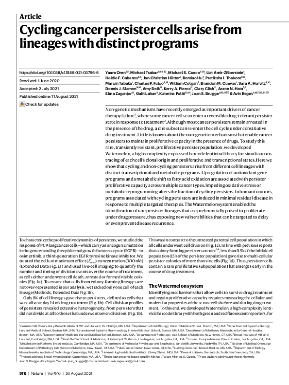 (PDF) Cycling cancer persister cells arise from lineages with distinct ...