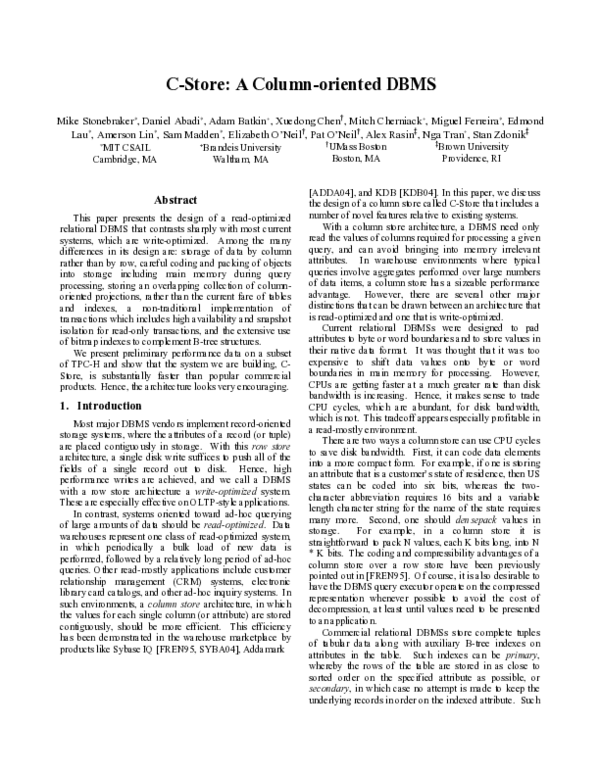 (PDF) C-store: a column-oriented DBMS