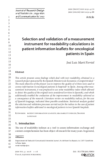 (PDF) Selection and validation of a measurement instrument for ...