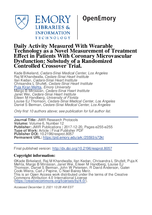 (PDF) Daily Activity Measured With Wearable Technology as a Novel ...
