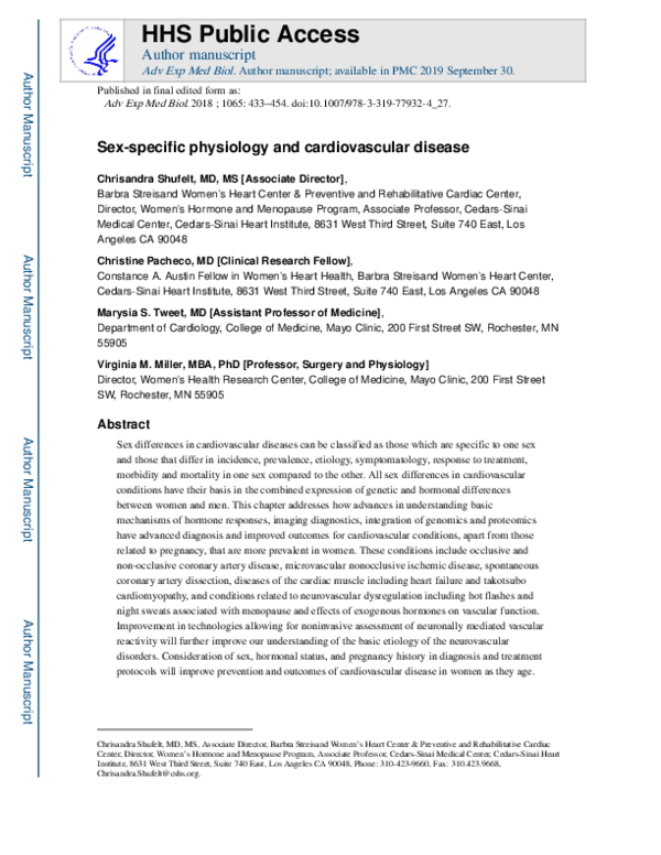 (PDF) Sex-Specific Physiology and Cardiovascular Disease
